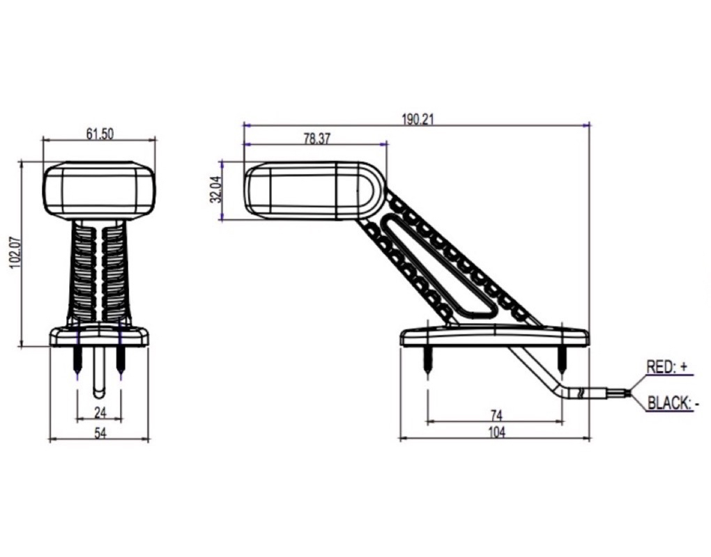 Svetilka pozicijska LED bela/rdeča/oranžna na krivi gumi 190x103mm ...