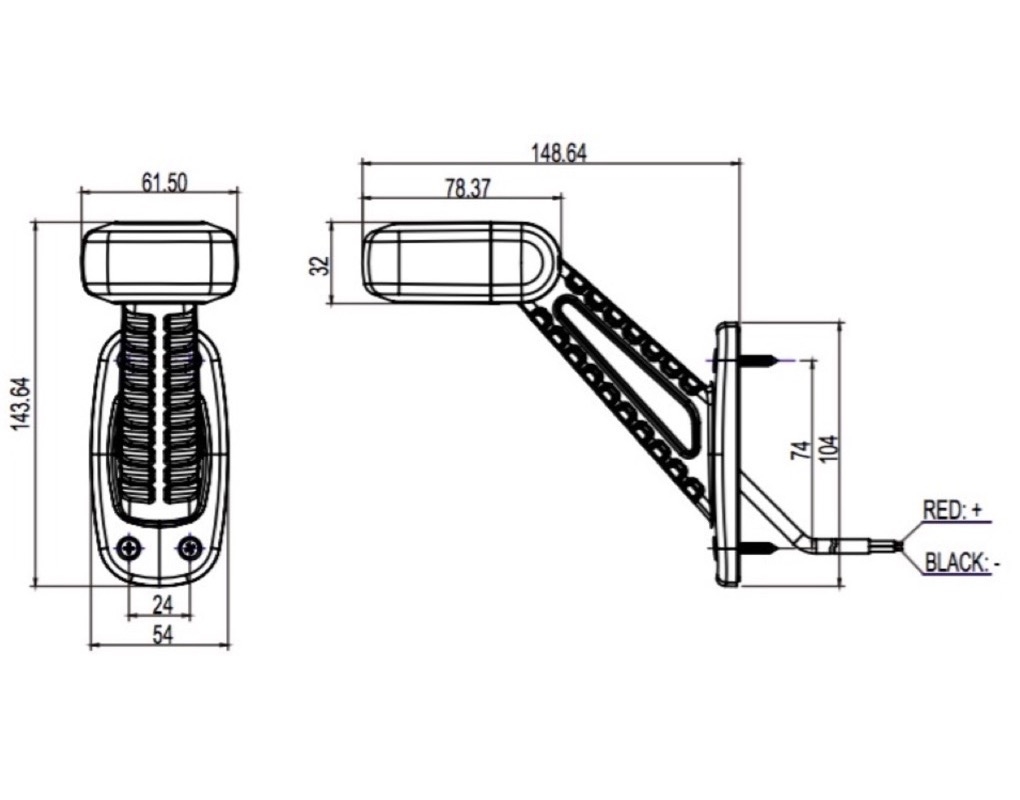 Svetilka pozicijska LED bela/rdeča/oranžna na krivi gumi 148x144mm ...